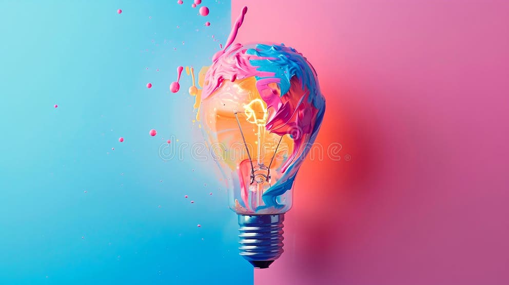 Exploding Creativity Concept with Paint Splashing Lightbulb. Generative ...