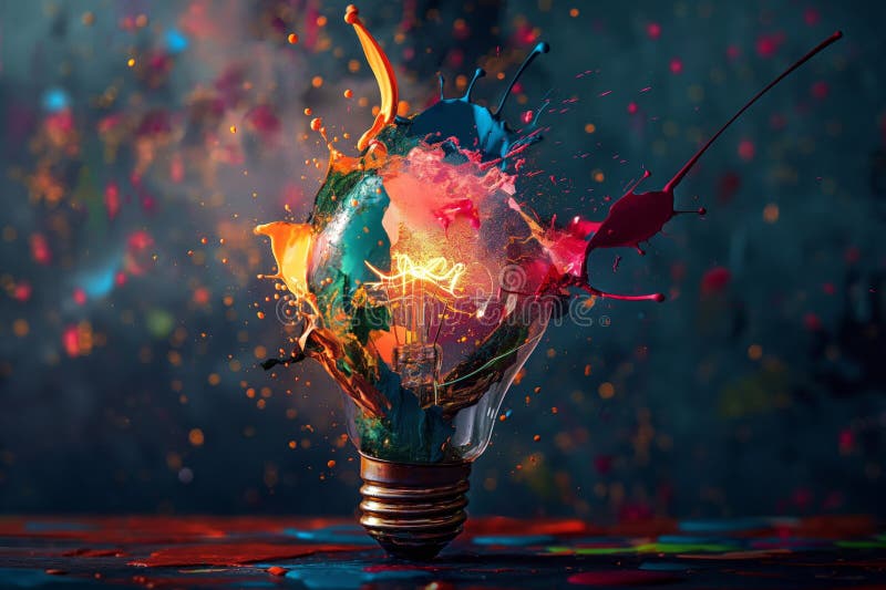 Exploding Creativity Lightbulb Stock Photo - Image of concept, paint ...