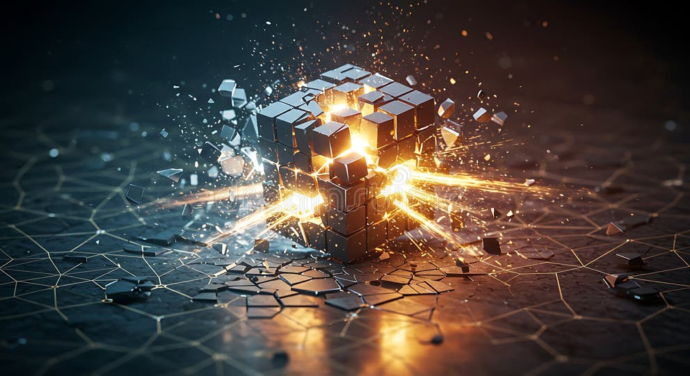 Exploding Cube with Energy and Shattered Surface in Abstract Digital ...