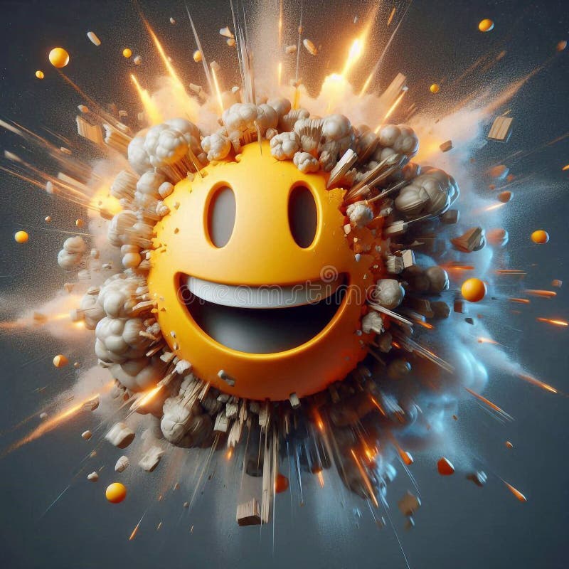 Exploding 3D Smiley Head. 3D Rendering. Generated AI Stock Illustration ...