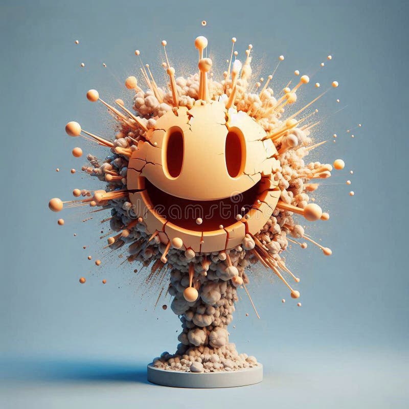 Exploding 3D Smiley Head. 3D Rendering. Generated AI Stock Illustration ...