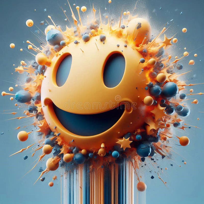 Exploding 3D Smiley Head. 3D Rendering. Generated AI Stock Illustration ...
