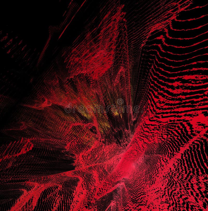 Exploding 3D Surface View in Bright Red on Black Background Stock Image ...