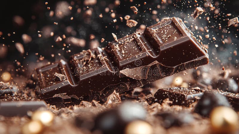Exploding Dark Chocolate Bar with Cocoa Powder and Nuts Stock ...