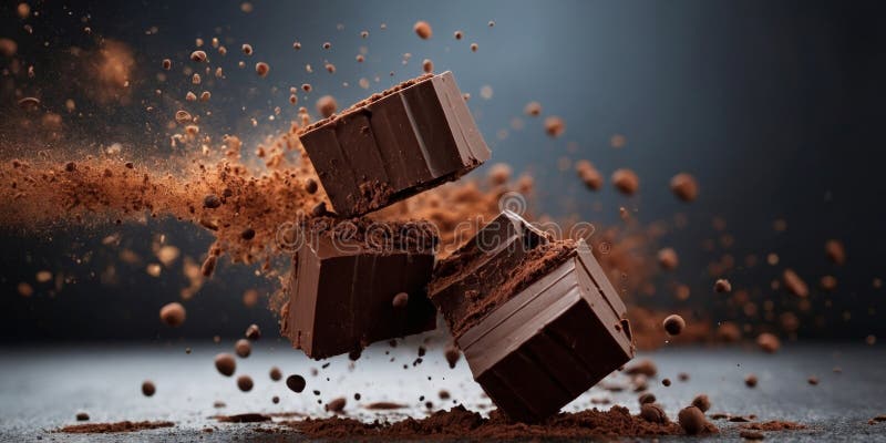 Exploding Dark Chocolate Chunks with Cocoa. Stock Image - Image of ...
