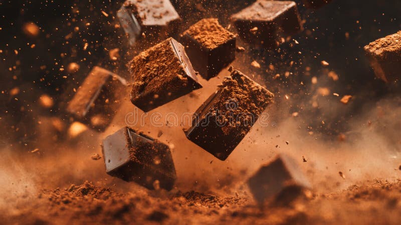 Exploding Dark Chocolate Chunks in Motion Stock Illustration ...