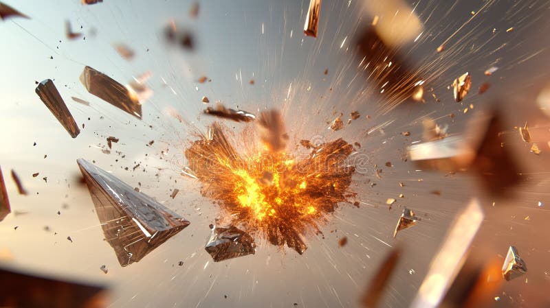 Exploding Debris Fragments in a Fiery Blast during a Dramatic Explosion ...