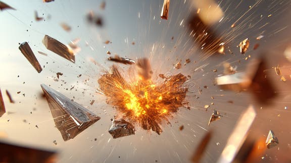 Exploding Debris Fragments in a Fiery Blast during a Dramatic Explosion ...