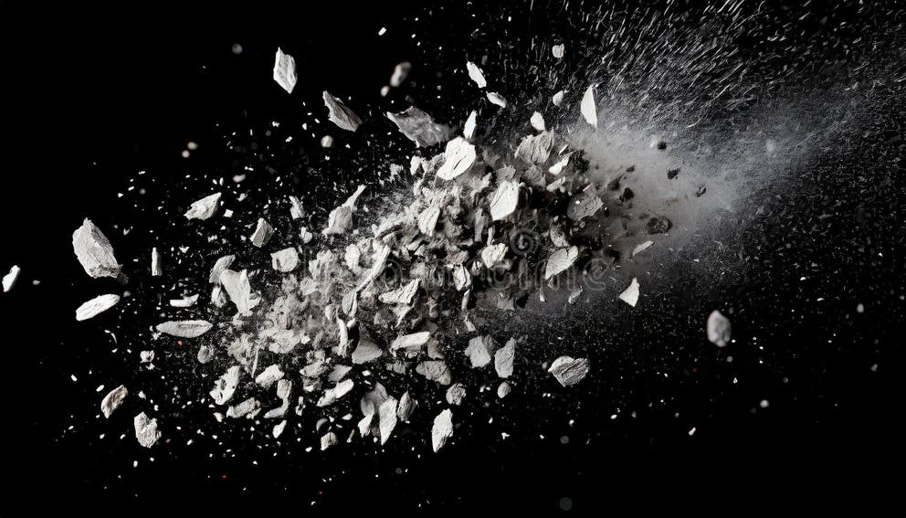 Exploding Debris in Mid-air Against Black Background with Dynamic Motion Stock Illustration ...