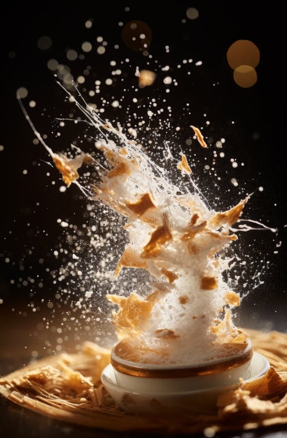 Exploding Dessert with Powdered Sugar Stock Illustration - Illustration ...