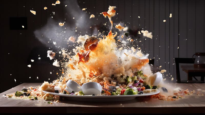 Exploding Dish Plate with Vegetables and Pasta on the Table -Ai ...