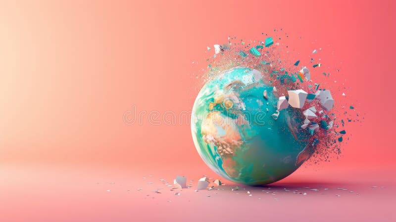 Exploding Earth with Abstract Debris on Gradient Background Stock Image ...