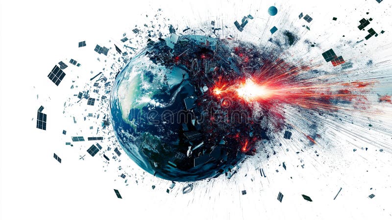 Exploding Earth with Fragments and Fiery Impact, Symbolizing Cosmic ...