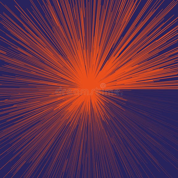 Exploding Energy Burst. Radiating Orange Lines. Dark Blue Background ...