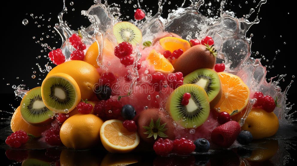 Exploding Exotic Colorful Fruits on Blurry Background Stock ...