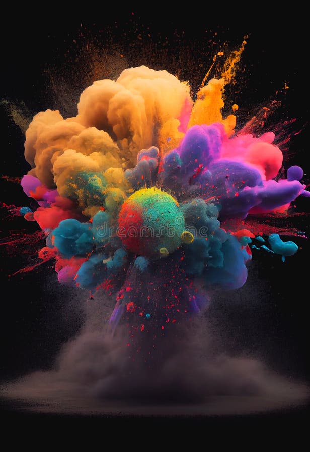 Exploding Explosion of Colorful Dust Paint Smoke Mushroom Cloud Stock ...