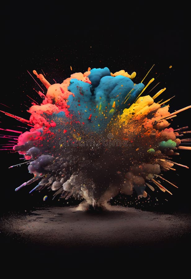 Exploding Explosion of Colorful Dust Paint Smoke Mushroom Cloud Stock ...
