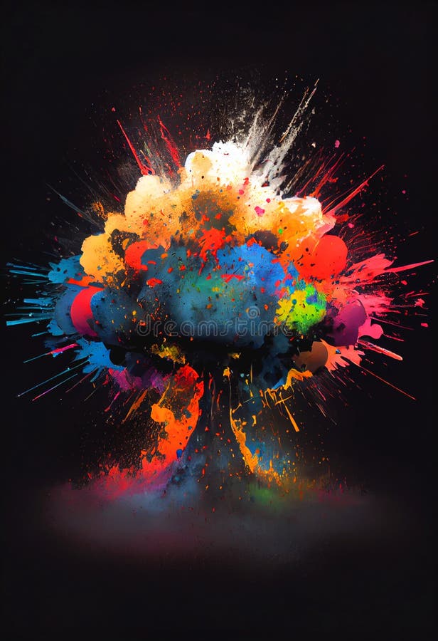 Exploding Explosion of Colorful Dust Paint Smoke Mushroom Cloud Stock ...