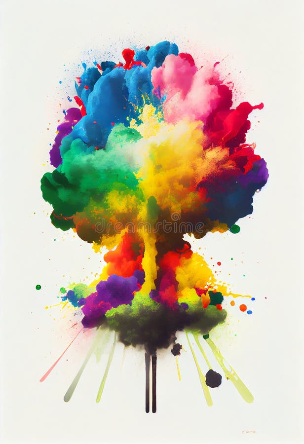 Exploding Explosion of Colorful Dust Paint Smoke Mushroom Cloud Stock ...