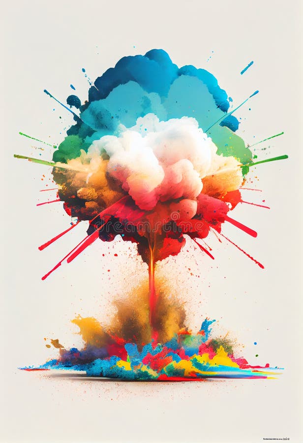 Exploding Explosion of Colorful Dust Paint Smoke Mushroom Cloud Stock ...