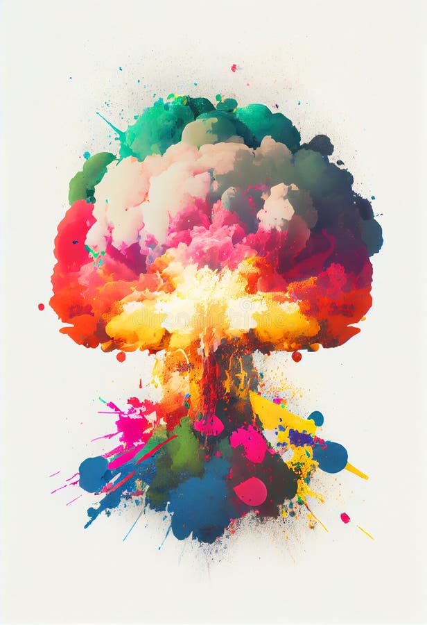 Exploding Explosion of Colorful Dust Paint Smoke Mushroom Cloud Stock ...