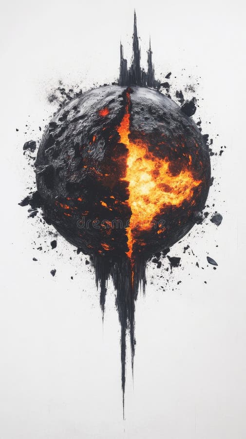 Exploding Fiery Planet in White Background, Cosmic Destruction Concept ...