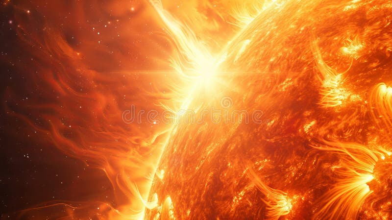 Exploding Fiery Sun in Space with Solar Flares. Concept of Solar System ...
