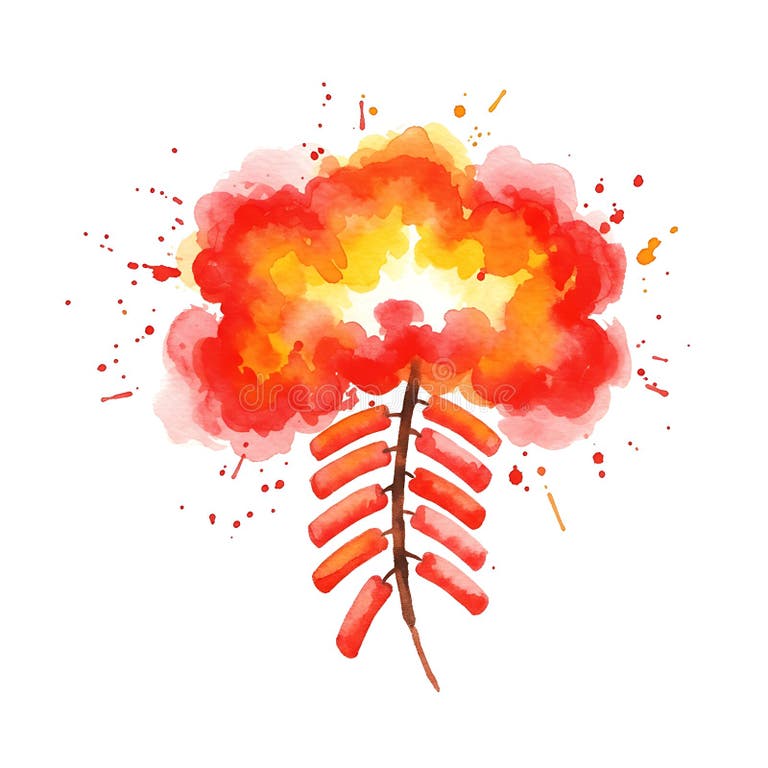 Exploding Firecracker Watercolor Illustration for Festive Celebration ...