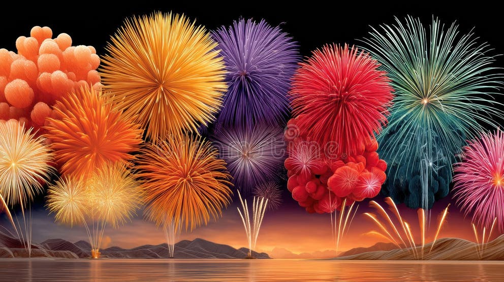 Colorful Fireworks Bursts Illuminate the Night Sky with Vibrant ...
