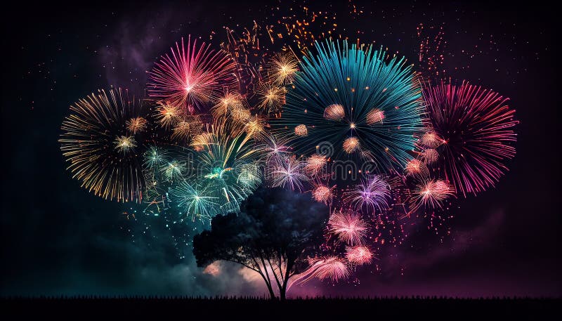 Exploding Fireworks Brighten Night Sky in Celebration Event ,generative ...