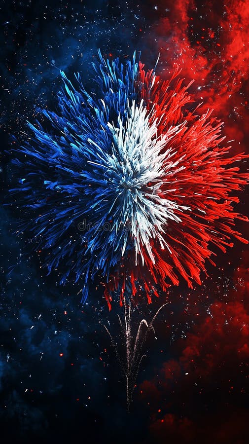 Exploding Fireworks Display Red White and Blue Festive Celebration ...