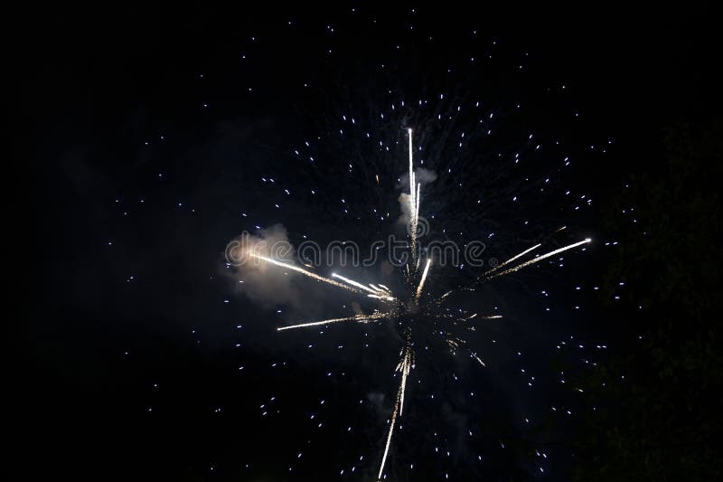 Fireworks in the Smoky Night Sky. Stock Image - Image of smoke, show ...