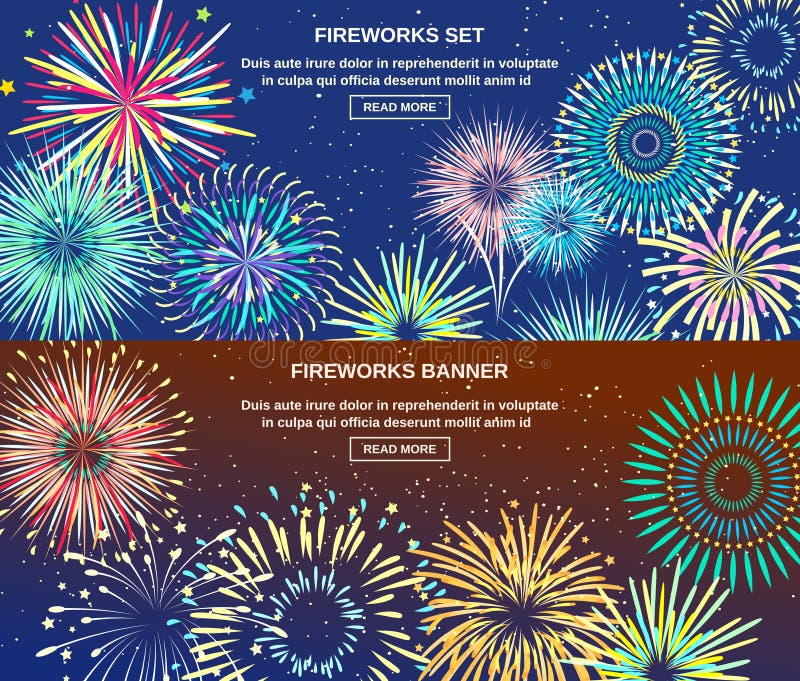 Exploding of Fireworks Horizontal Banners Stock Vector - Illustration ...