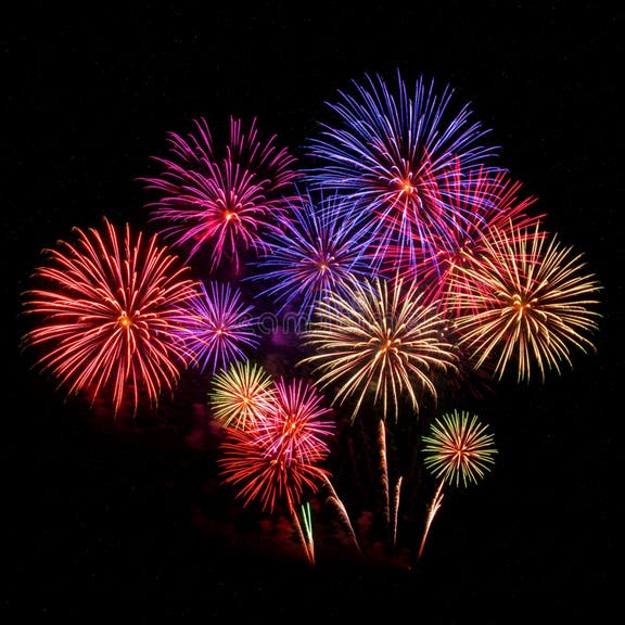 Exploding Fireworks Illuminate the Night Sky with Vibrant Colors ...