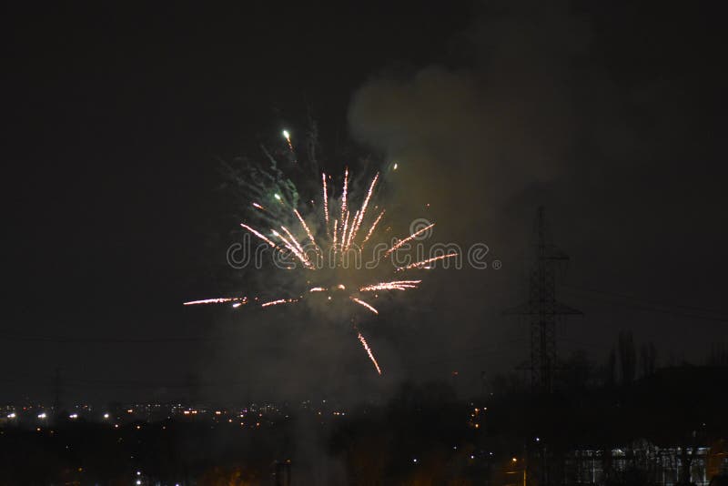 Exploding Fireworks at Night Sparks Not in Focus Stock Photo - Image of ...