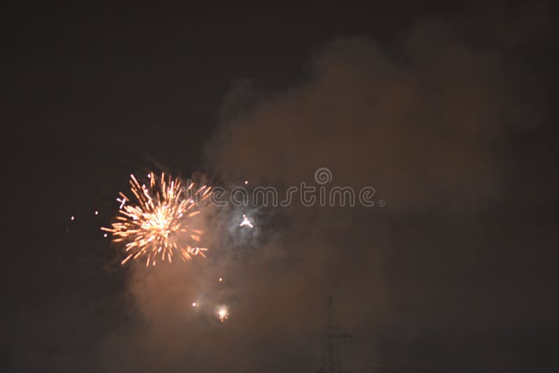 Exploding Fireworks at Night Sparks Not in Focus Stock Image - Image of ...