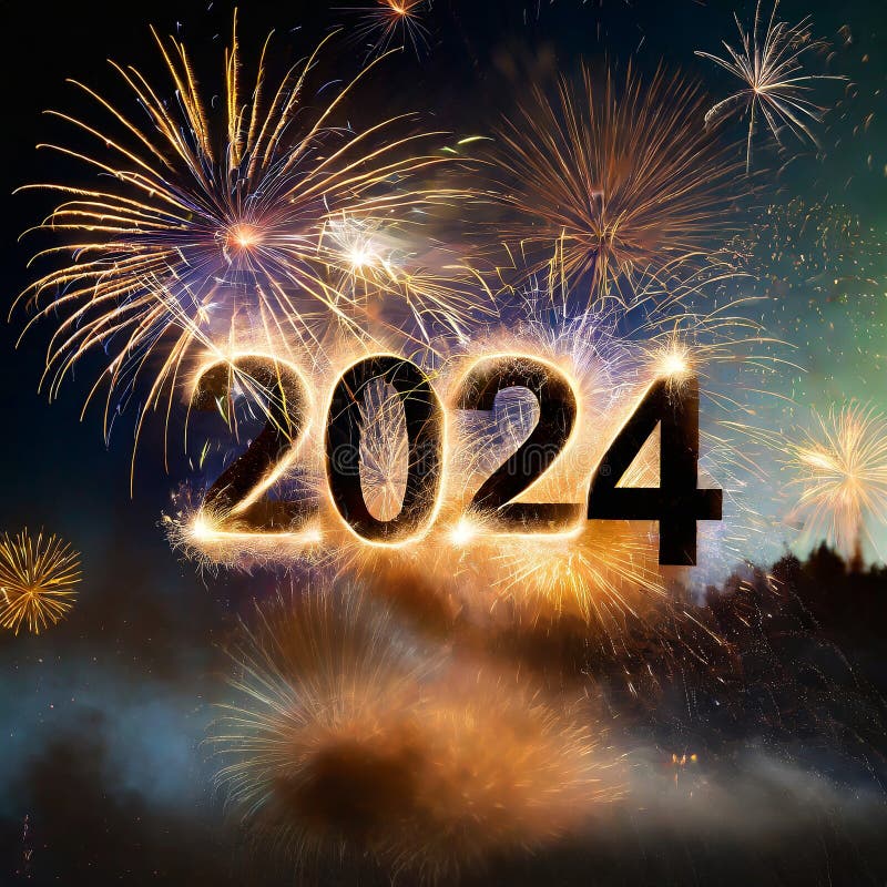 Exploding Fireworks and Welcome New Year 2024. Happy New Years Stock ...
