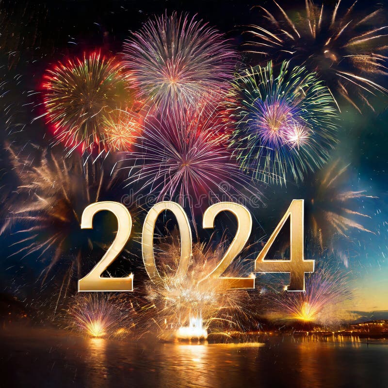 Exploding Fireworks and Welcome New Year 2024. Happy New Years Stock ...