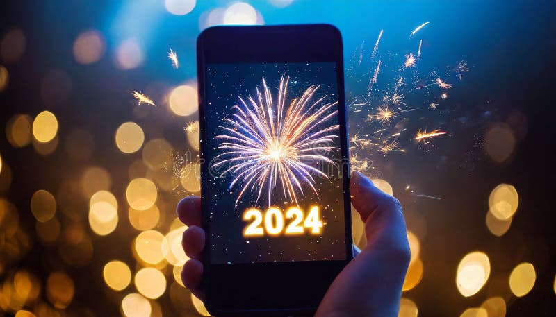 Exploding Fireworks and Welcome New Year 2024. Happy New Years Stock ...