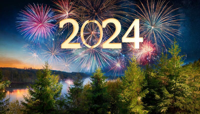 Exploding Fireworks and Welcome New Year 2024. Happy New Years Stock ...