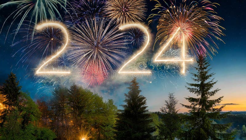 Exploding Fireworks and Welcome New Year 2024. Happy New Years Stock ...