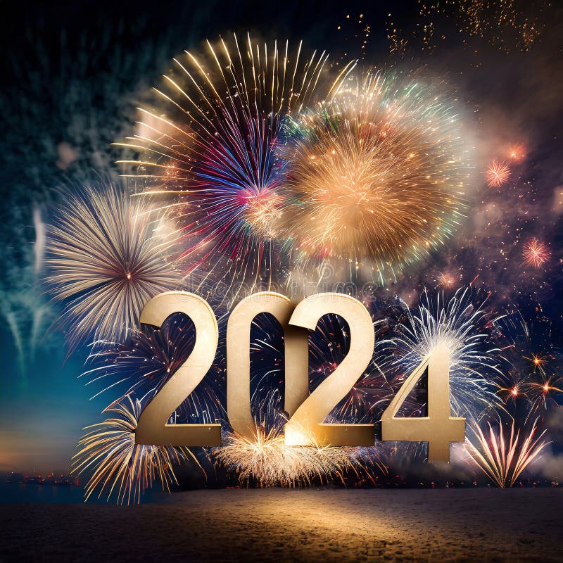 Exploding Fireworks and Welcome New Year 2024. Happy New Years Stock ...