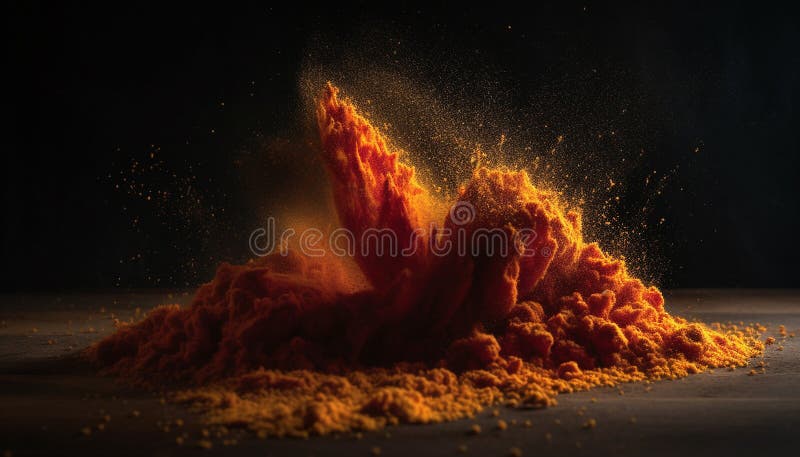 Exploding Flame Ignites Heat, Burning Nature Dark Night with Glowing ...