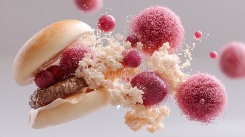 Exploding Flavor: Abstract Art of a Burger with Colorful Burst Stock ...