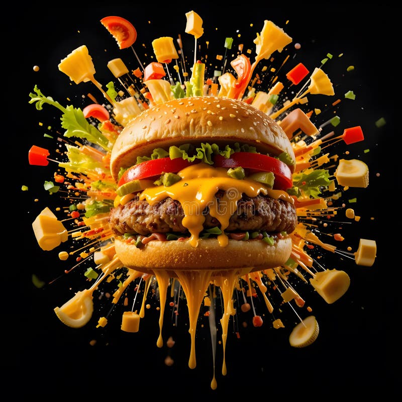 Exploding Flavor Burger stock illustration. Illustration of gourmet ...