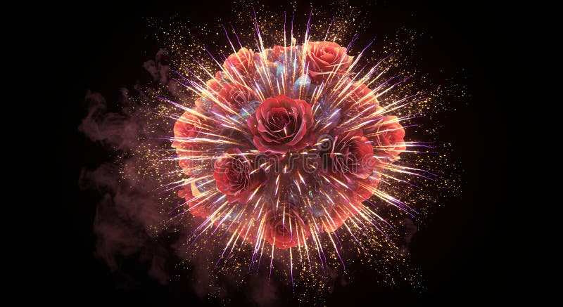 Exploding Floral Burst, a Rose Bouquet Fireworks Extravaganza Stock ...