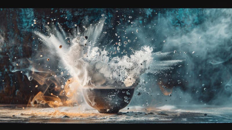 Exploding Flour in a Bowl Captured in Mid-Air Stock Photo - Image of ...