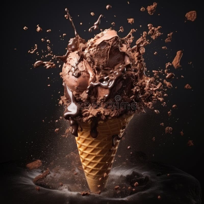 Exploding and Flying Chocolate Ice-cream Stock Illustration ...
