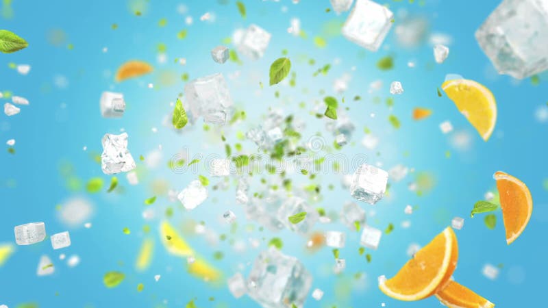 Exploding Frosted Ice Cube with Fruits and Leafs Stock Video - Video of ...