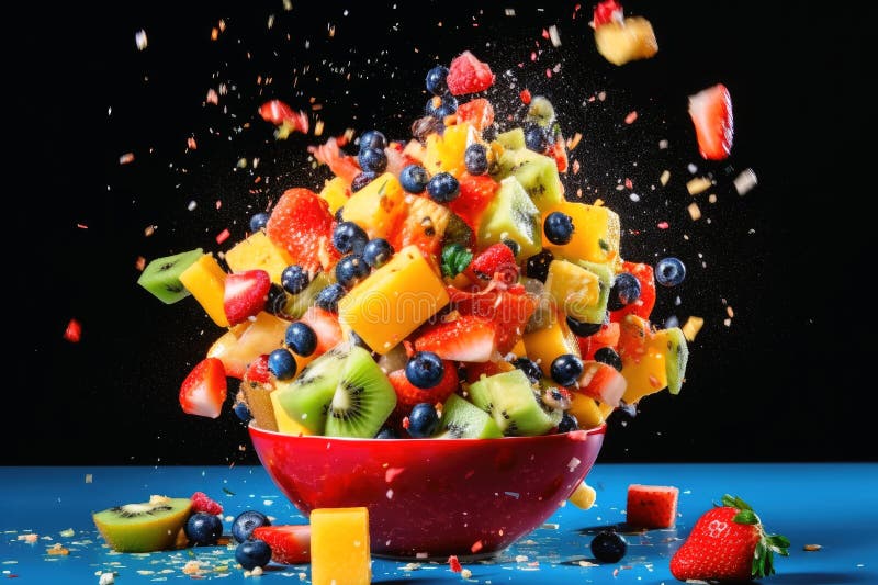 An Exploding Fruit Salad Created with Generative AI Technology Stock ...